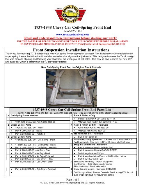 1937-1948 Car - New - Coil-Spring IFS Kit - Total Cost Involved