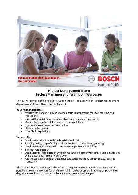 Project Management Intern Project Management ... - Bosch-Career