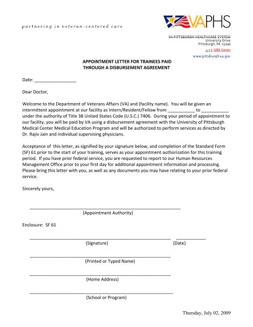 Date: Dear Doctor, APPOINTMENT LETTER FOR TRAINEES PAID ...