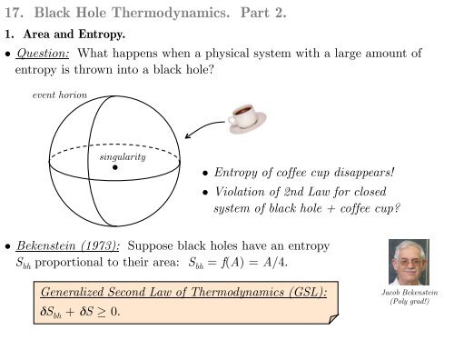17. Black Hole Thermodynamics. Part 2.