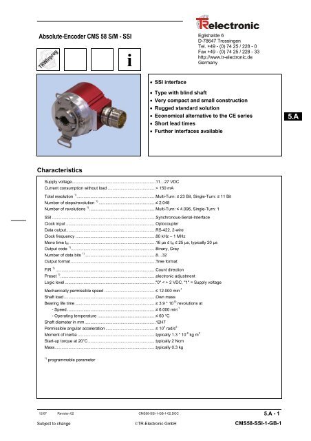 Absolute-Encoder CMS 58 S/M - SSI - TR Electronic
