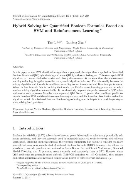 Hybrid Solving For Quantified Boolean Formulas Based On Svm And