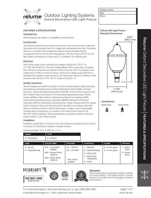 Relume Area Light Fixture - Oxford - Relume Technologies