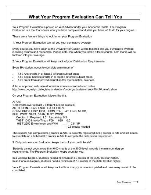 How to Read your Academic Evaluation - University of Guelph