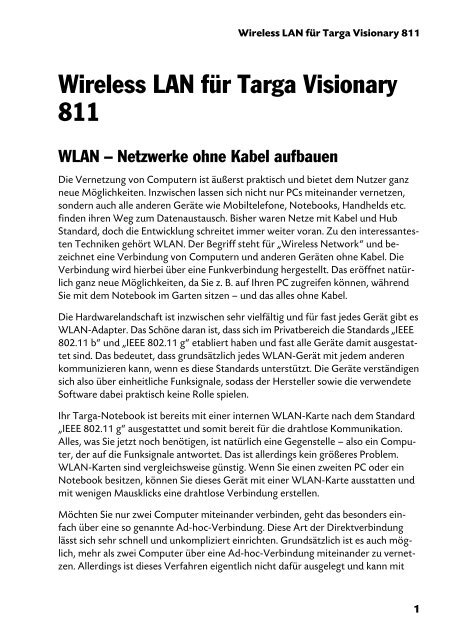 Wireless LAN für Targa Visionary 811 - Targa Service Portal