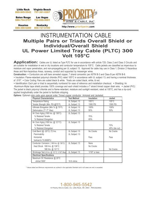 INSTRUMENTATION CABLE - Priority Wire & Cable