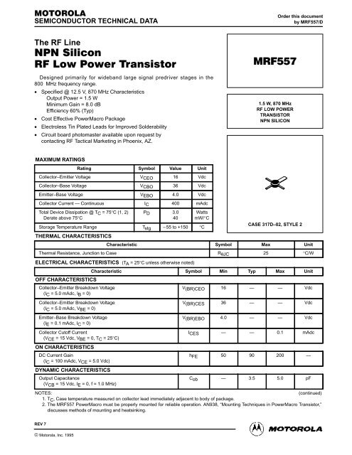 NPN Silicon RF Low Power Transistor MRF557 - CB Tricks