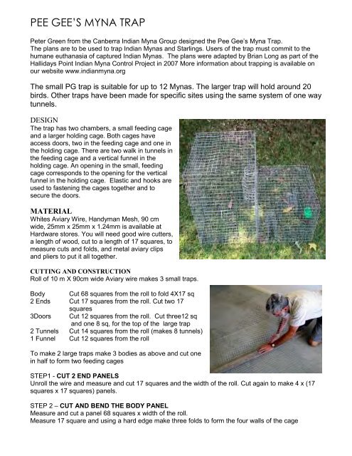 Pee Gee's Myna Trap - Plan