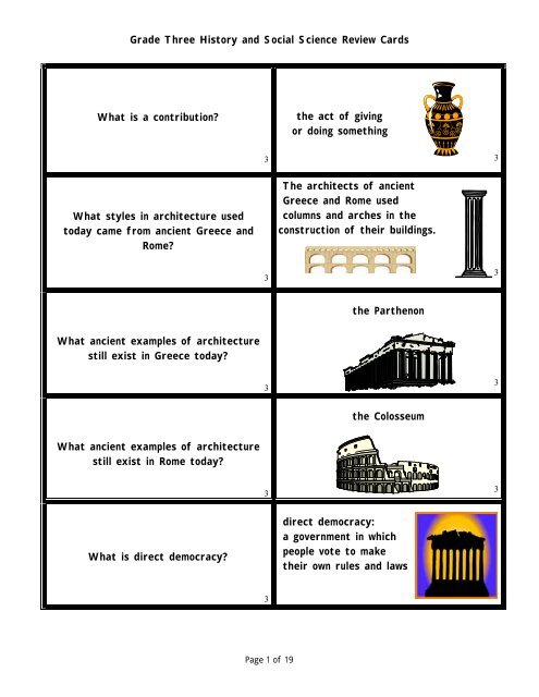 Grade Three History and Social Science Review Cards What is a ...