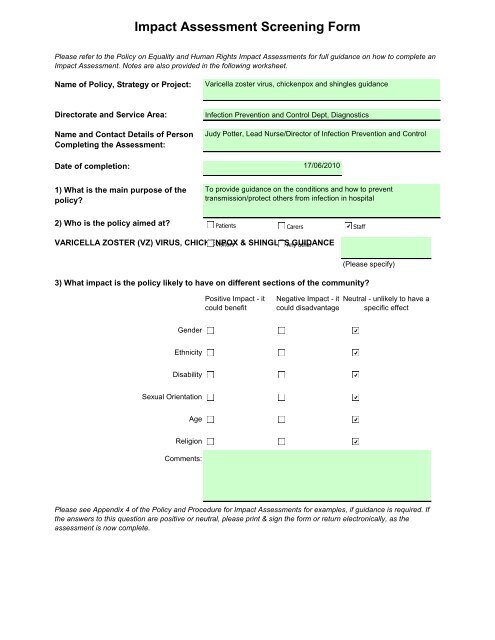 Impact Assessment Screening Form