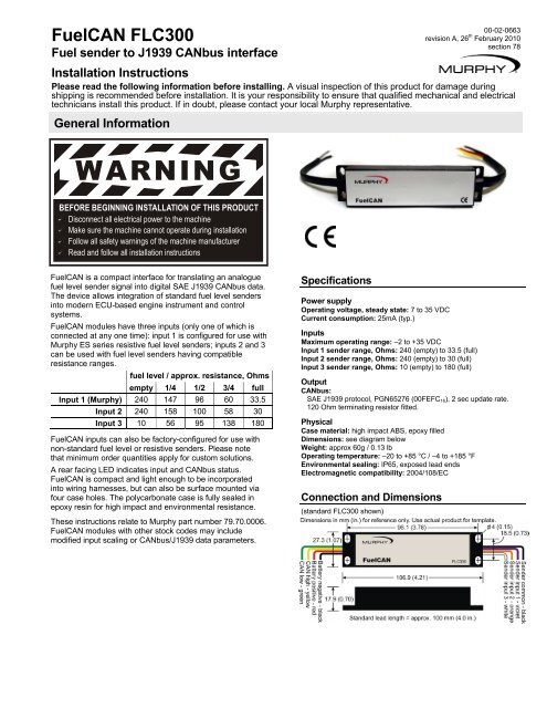 FuelCAN FLC300 installation instructions - Murphy