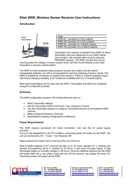 Instructions for Eltek WSR, Wireless Sensor ... - Omni Instruments