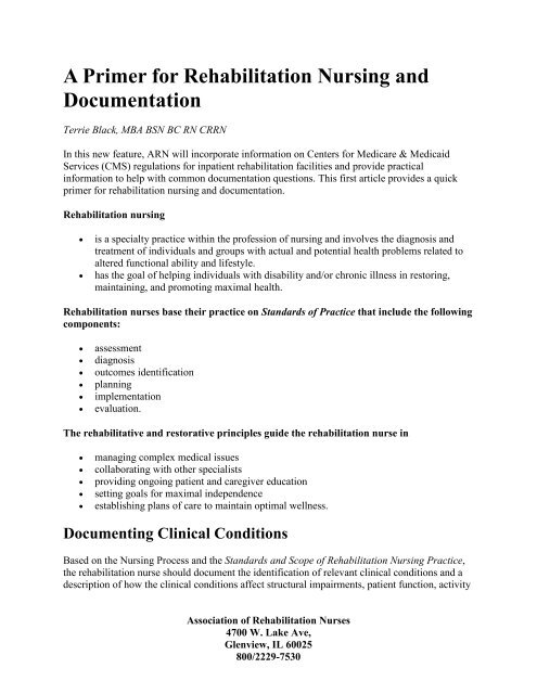 A Primer for Rehabilitation Nursing and Documentation