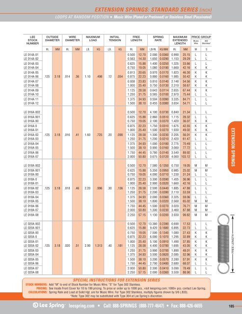 EXTENSION SPRINGS: STANDARD SERIES (INCH) - Lee Spring