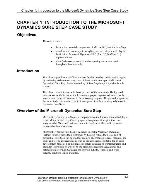 Chapter 1: Introduction to the Microsoft Dynamics Sure Step - tud.ttu.ee