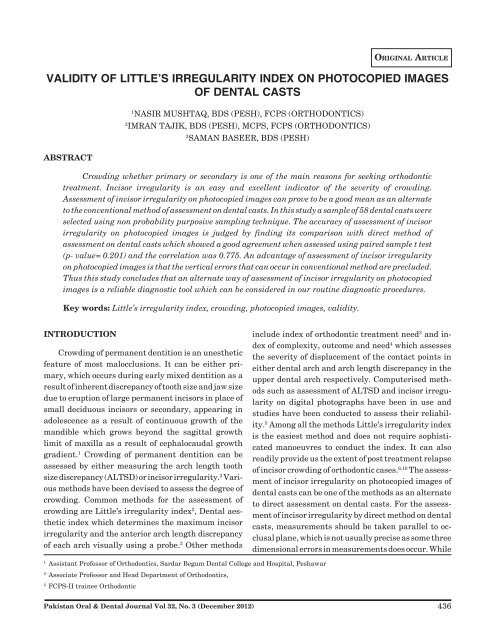 validity of little's irregularity index on photocopied images of dental ...