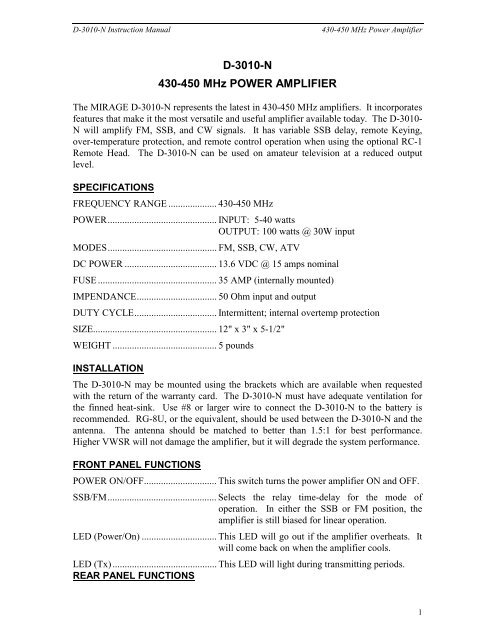 430-450 MHz Power Amplifier - ComDaC