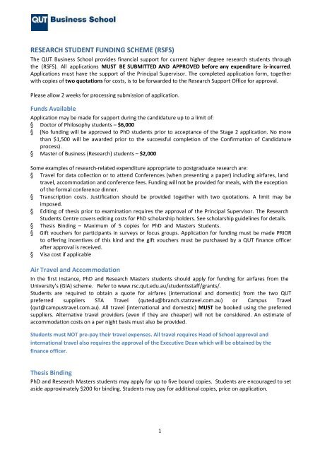 QUT Business School Grant-in-aid application form