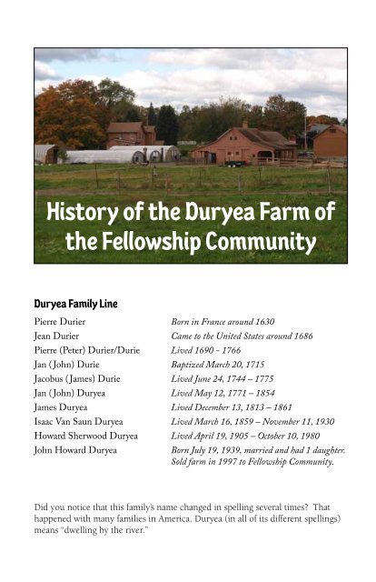History of the Duryea Farm of the Fellowship ... - Pfeiffer Center