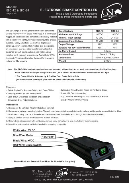 Installation Sheet - GSL Electronics
