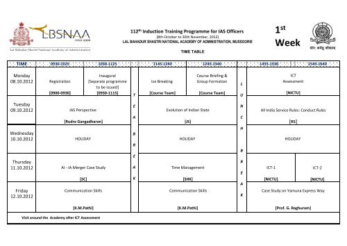 Time Table Week-01 - lbsnaa