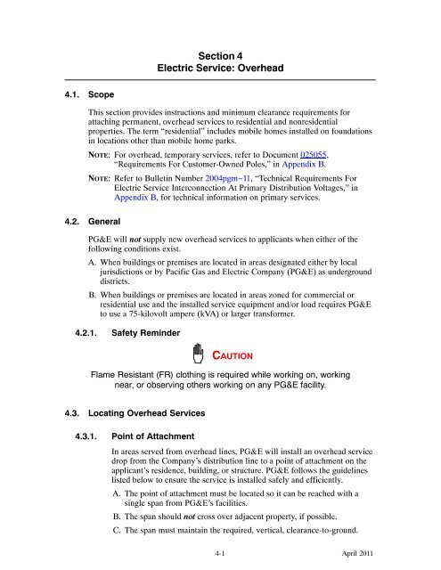 Section 4 - Electric Service: Overhead - Pacific Gas and Electric ...