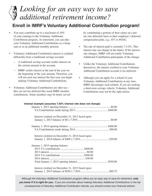 Voluntary Additional Contribution Fact Sheet - IMRF