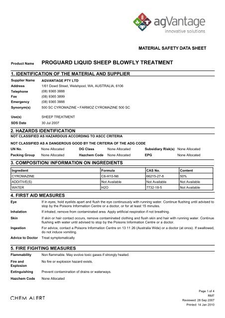 Proguard jetting fluid blue. MSDS - Agsure