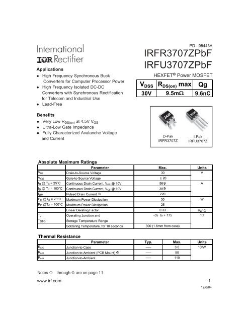 IRFR3707Z MOSFET datasheet