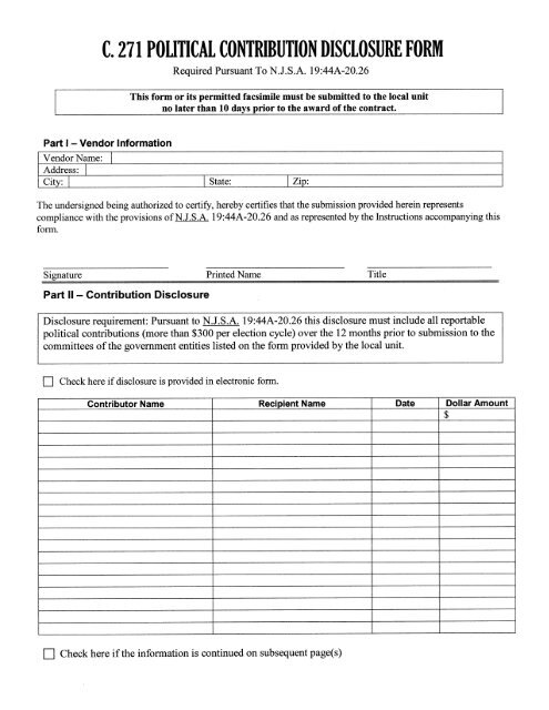 c. 271 political contribution disclosure form - Long Branch Public ...