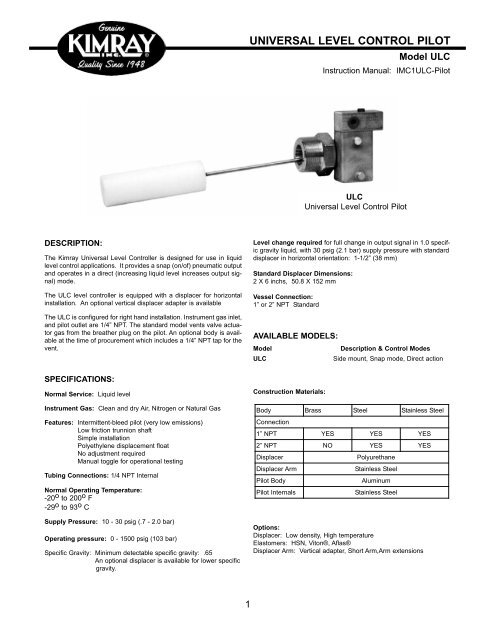 Universal Level Control Pilot - Home | Kimray Mobile