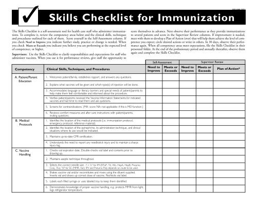 Skills Checklist for Immunization