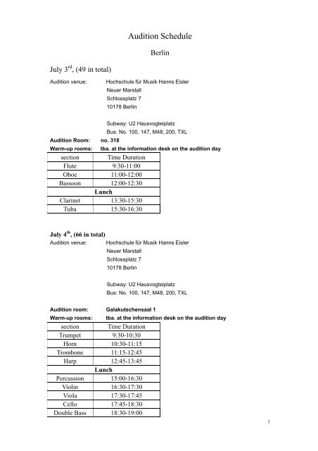 Audition Schedule