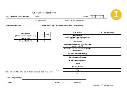 SLT Treatment Record Form