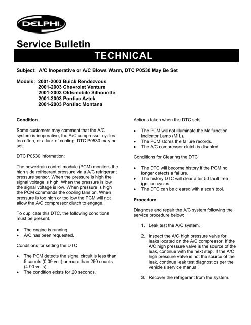 Service Bulletin - Speedway Auto Parts