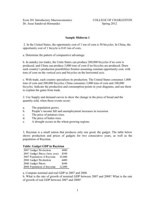 Sample midterm 1 - College of Charleston