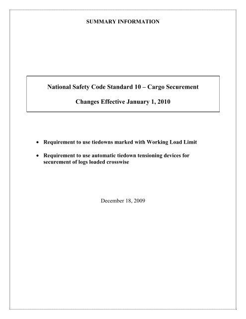 National Safety Code Standard 10 â Cargo Securement Changes ...