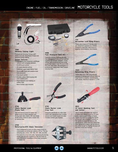 Engine / Fuel / Oil / Transmission / Driveline Motorcycle Tools - OTC