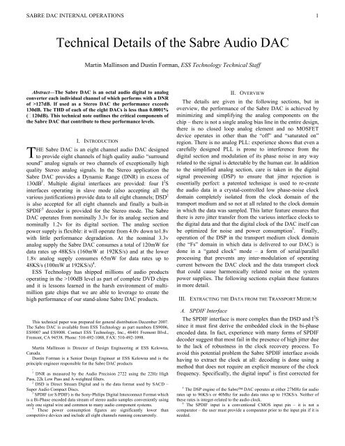 Technical Details of the Sabre Audio DAC - ESS Technology, Inc.