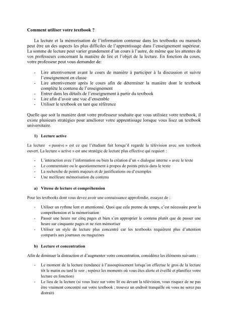 Comment utiliser votre textbook ? La lecture et la ... - MyICN