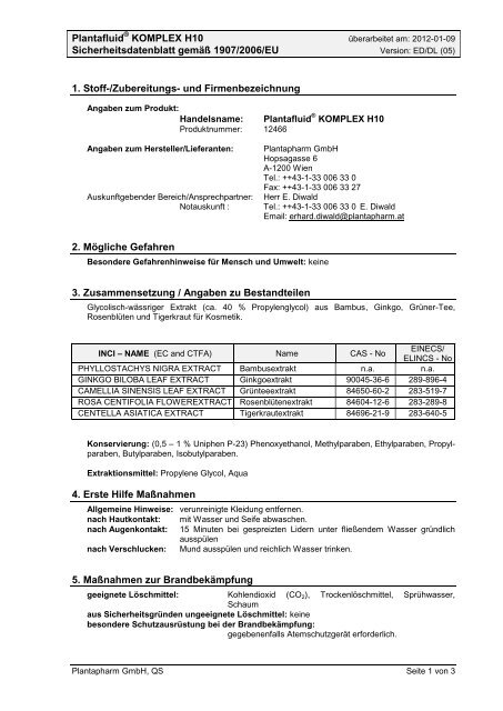 Sicherheitsdatenblatt gemäß 91/155/EWG
