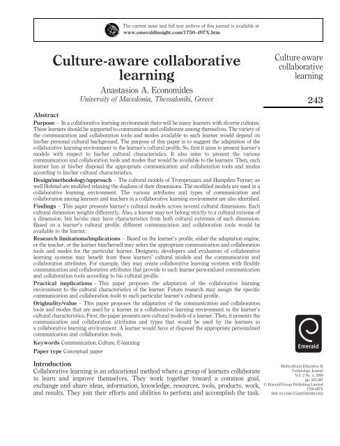 Culture-aware collaborative learning