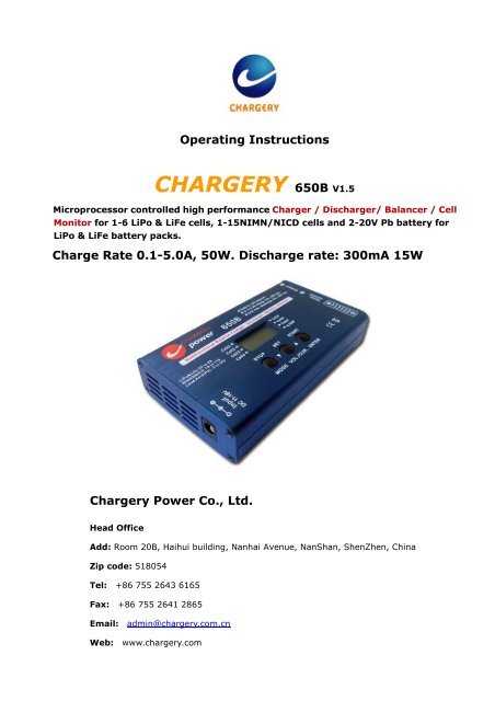650B user's manual - Chargery.com