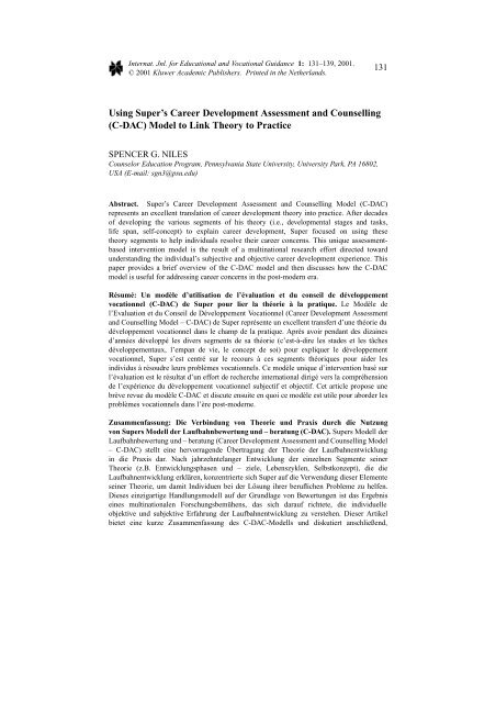 Using Super's Career Development Assessment and Counselling (C ...