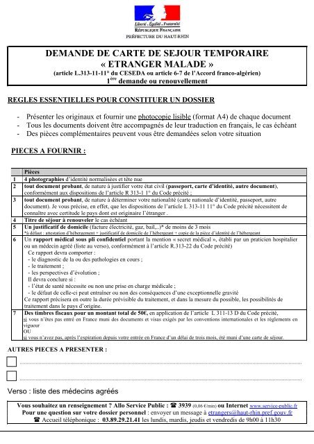 Liste demande Carte séjour santé - 0,03 Mb