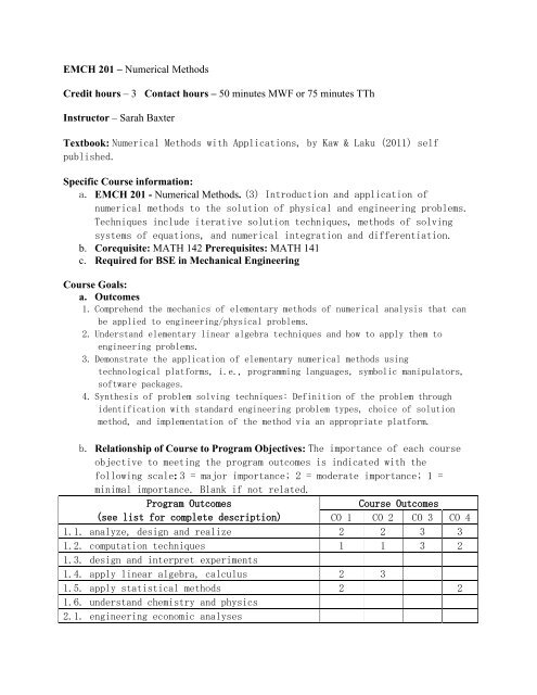 EMCH 201 Numerical Methods - Mechanical Engineering