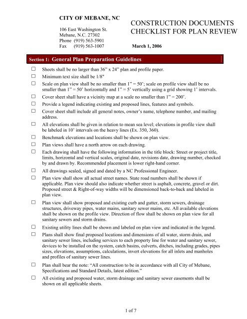 construction documents checklist for plan review - City of Mebane