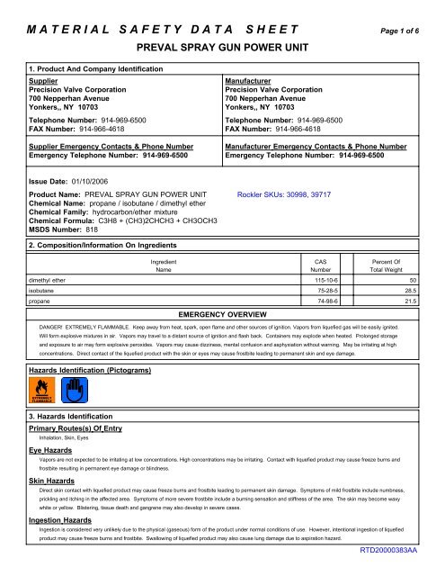 MSDS: Preval Power Unit - Rockler.com