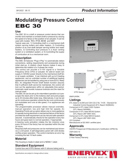Modulating Pressure Control EBC 30 - Enervex