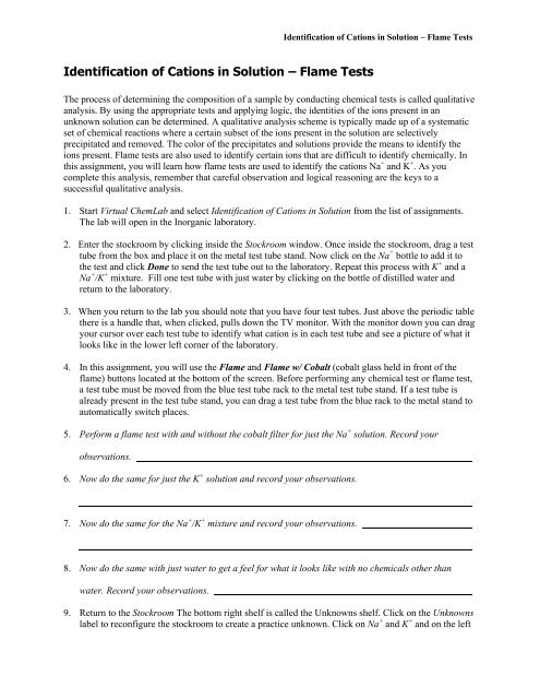 VCL 15-8: Identification of Cations in Solution â Flame Tests